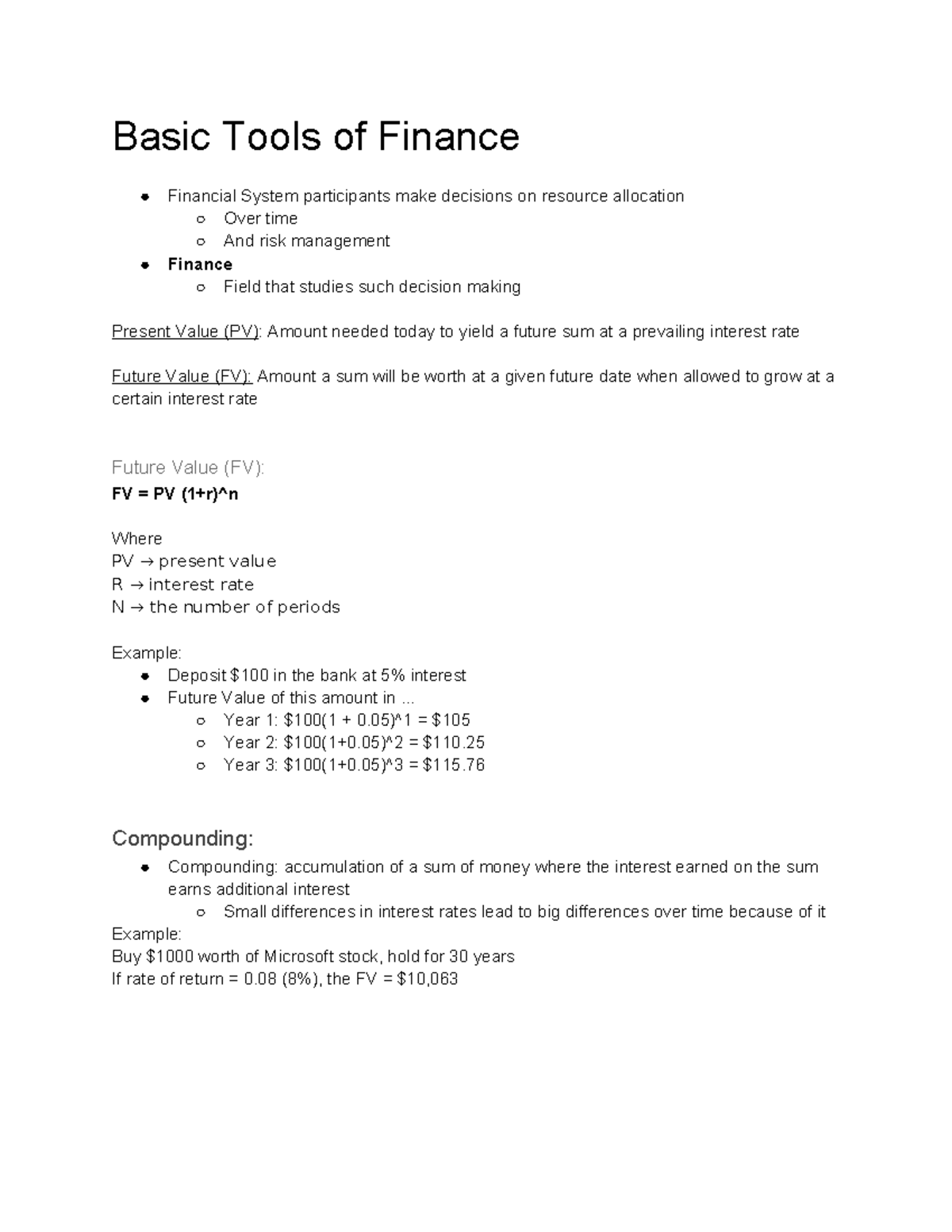 Basic Finance Concepts: Risk, Time Value, and Asset Valuation (FIN 101) - Basic Tools of Finance ...