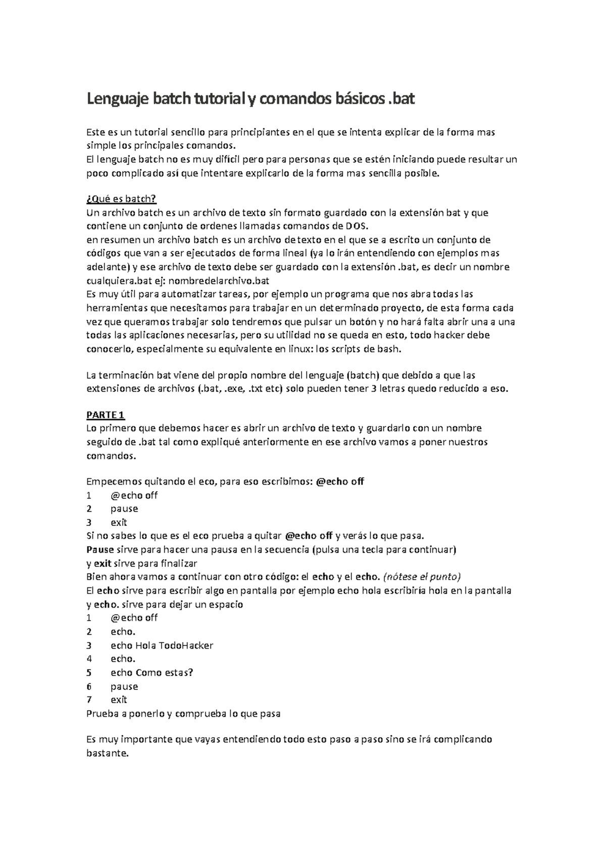 Lenguaje batch tutorial y comandos básicos - bat Este es un tutorial ...