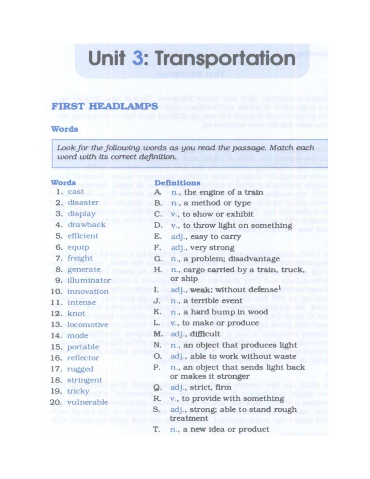 Unit 3: Transportation - Headlamps and Major Subways of Europe - Studocu