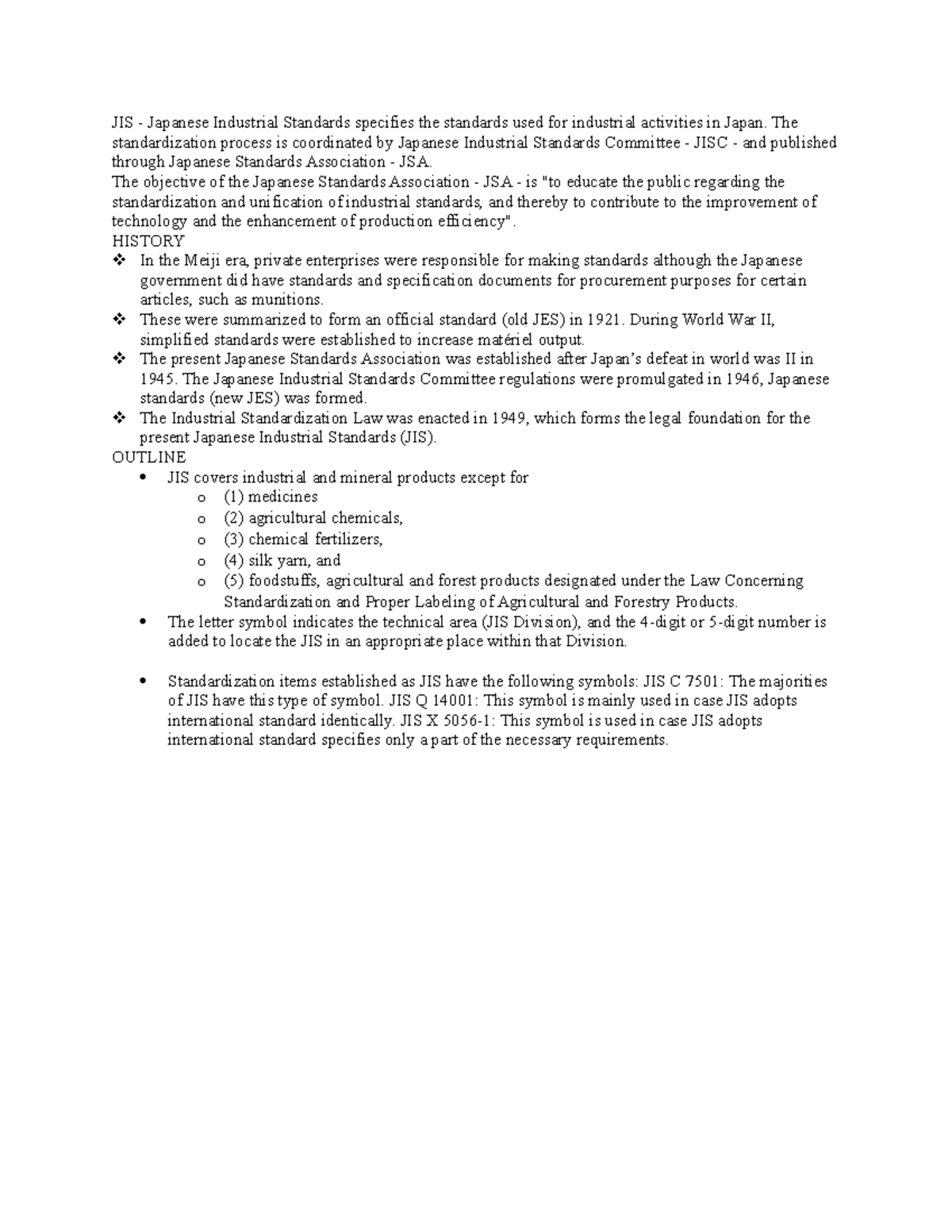 JIS - jis notes - JIS - Japanese Industrial Standards specifies the ...