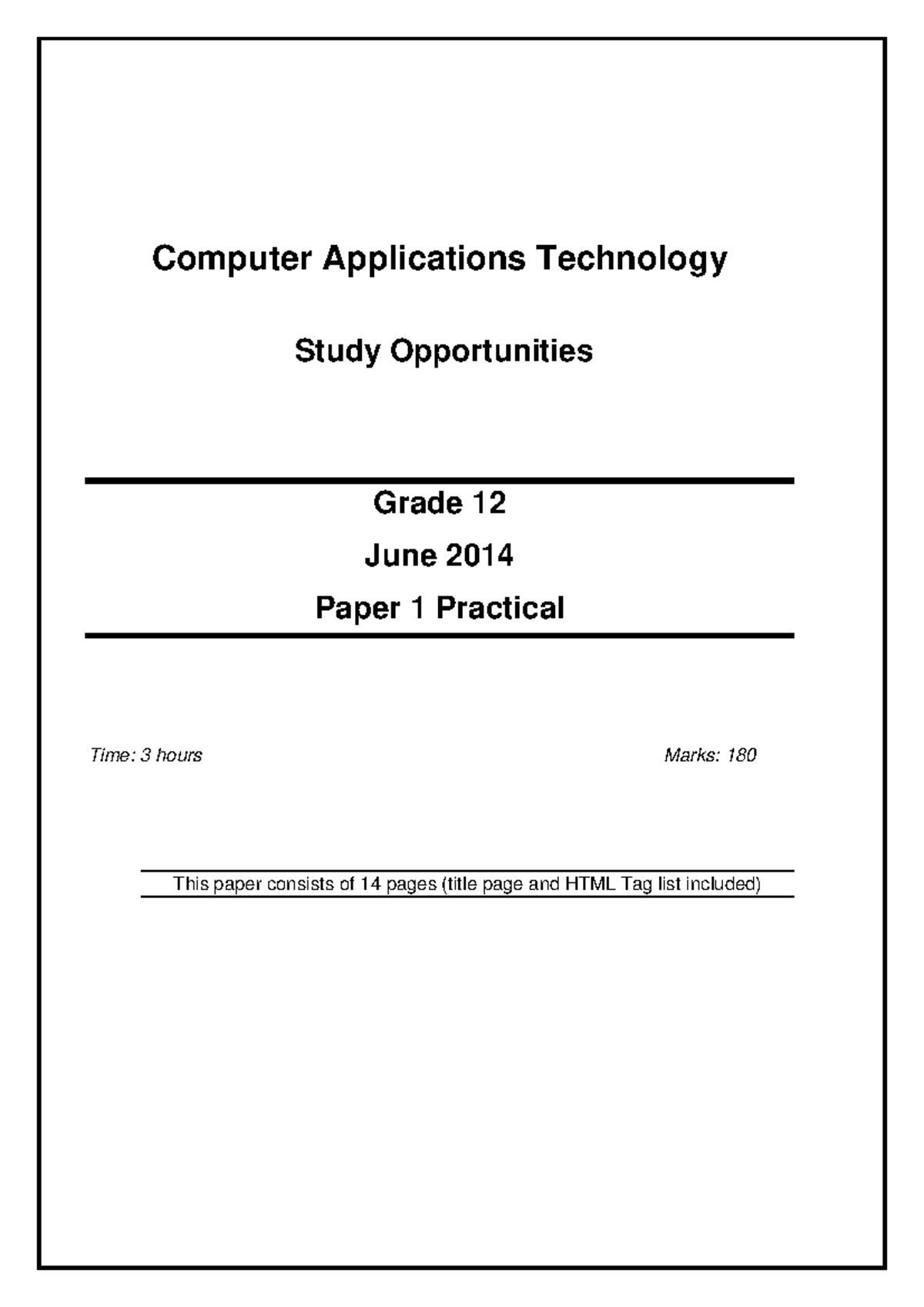 Computer Applications Technology Grade 12 June 2014 Paper 1 Practical ...