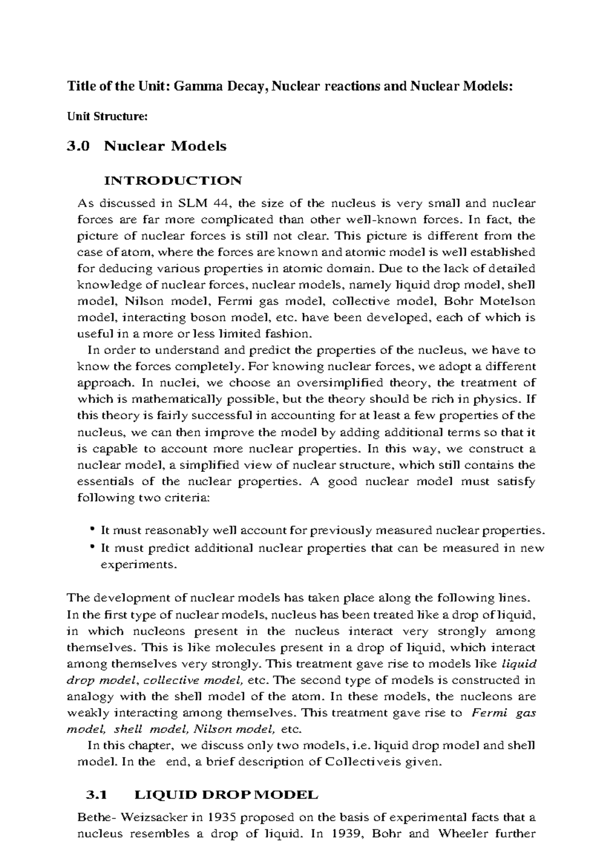 Physics Hons SEM 5: Gamma Decay, Nuclear Reactions & Models Notes - Studocu