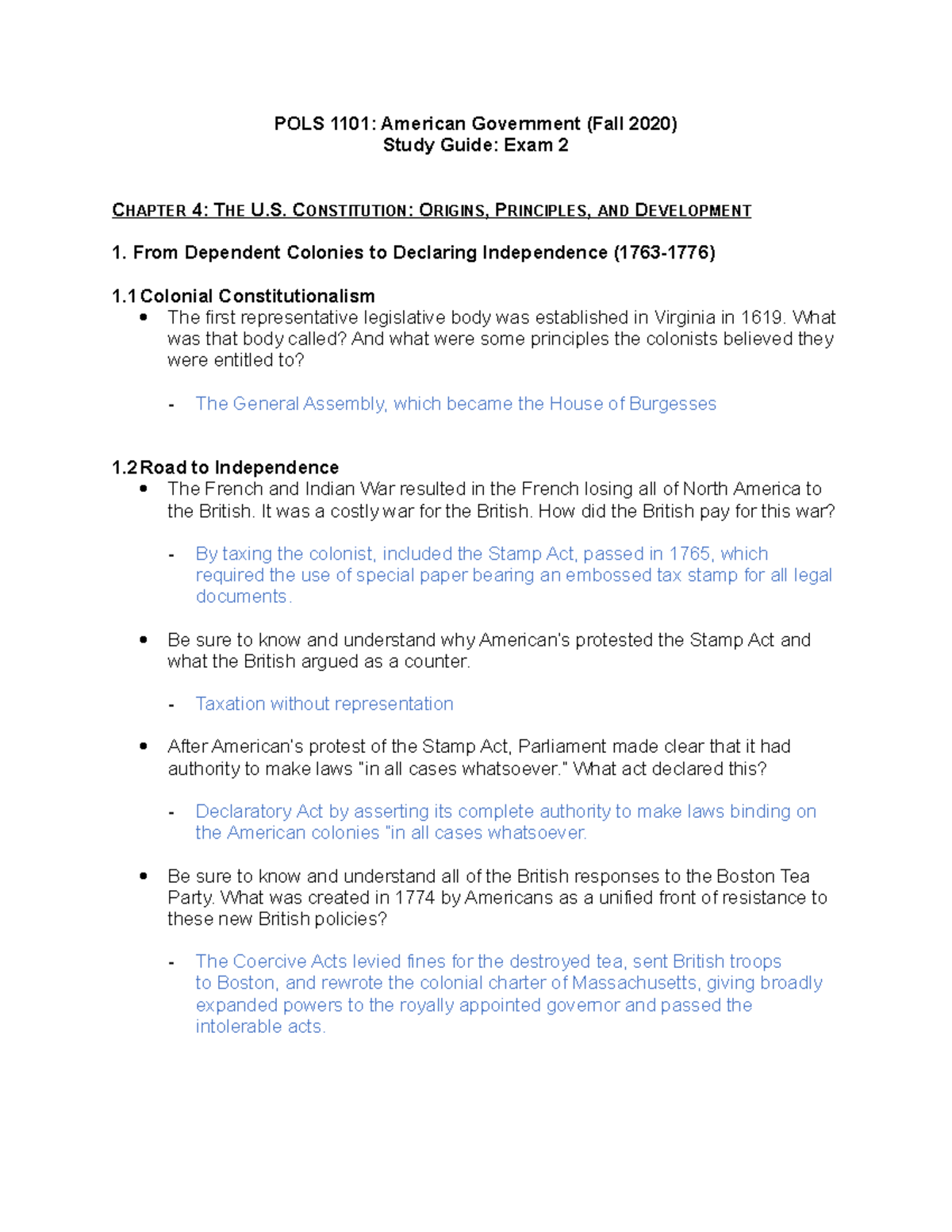 Exam 2 Study Guide - POLS 1101: American Government (Fall 2020) Study ...