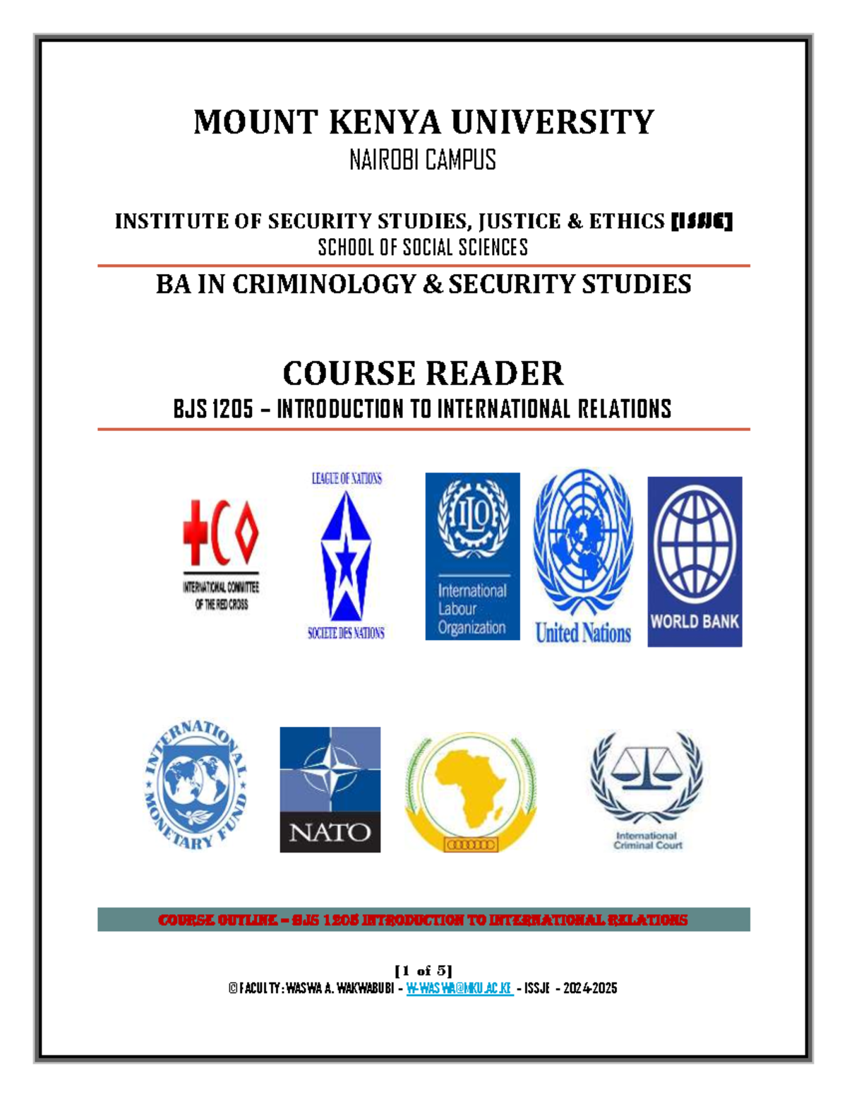 BJS 1205 Course Outline: Introduction to International Relations - Studocu