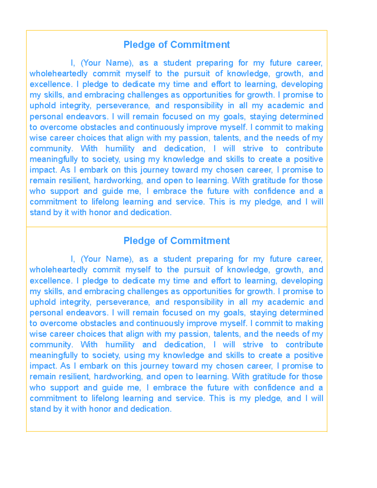 Pledge of Commitment for Future Career Development - Studocu