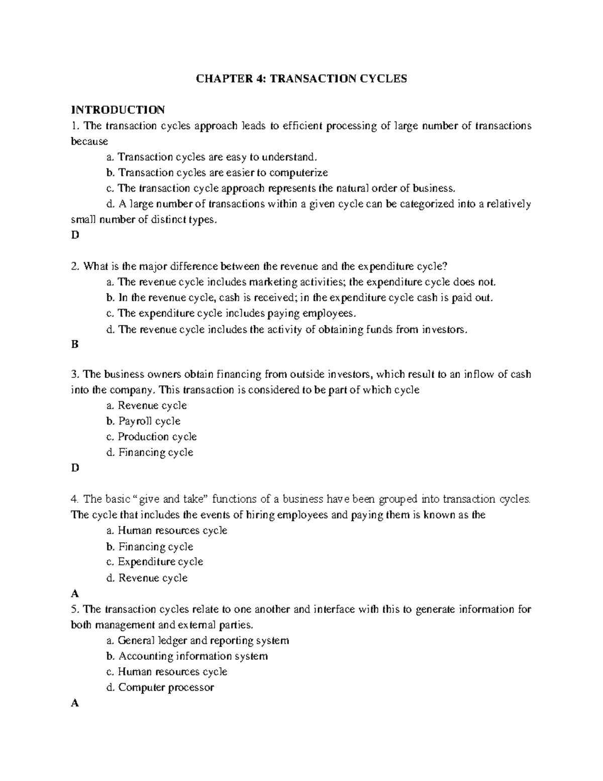 Chapter 4: Understanding Transaction Cycles in Financial Management ...