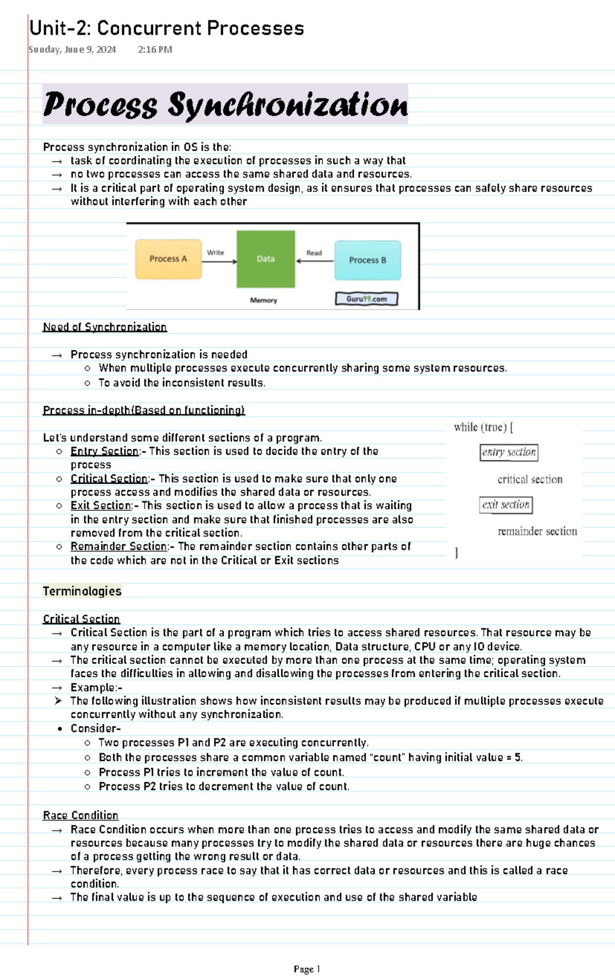 OS Unit-2: Process Synchronization and Critical Section Concepts - Studocu