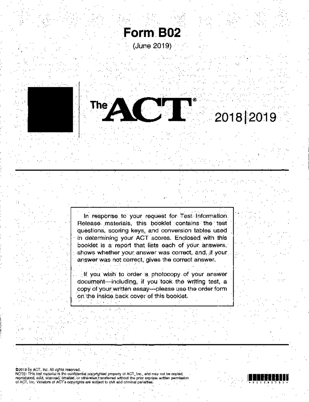 ACT Test Information Release Materials (Form 802, June 2019) - Studocu