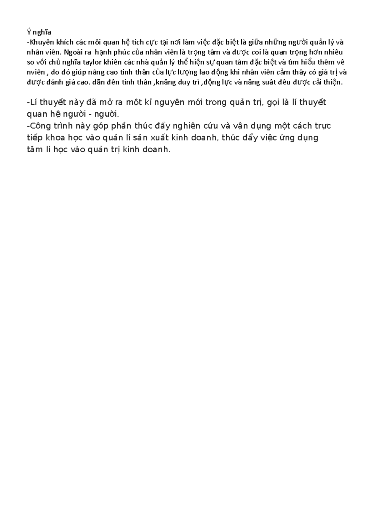 Ý nghĩa - tóm tắt - Ý nghĩa -Khuyếến khích các mốếi quan h ệ tch c c t i n i làm vi c đ c bi t ...