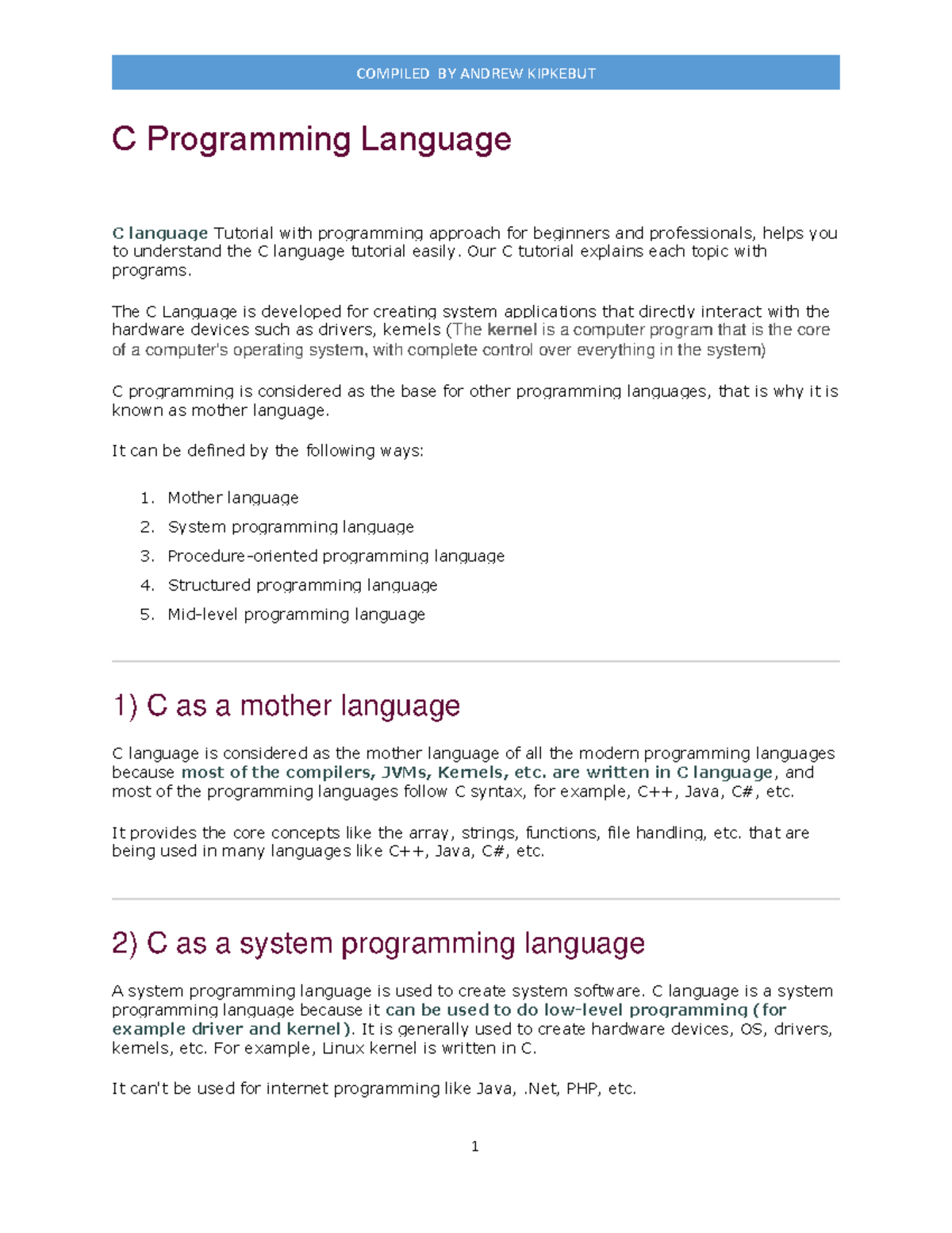 Introduction to C Programming - Basics and Key Concepts (C001) - Studocu