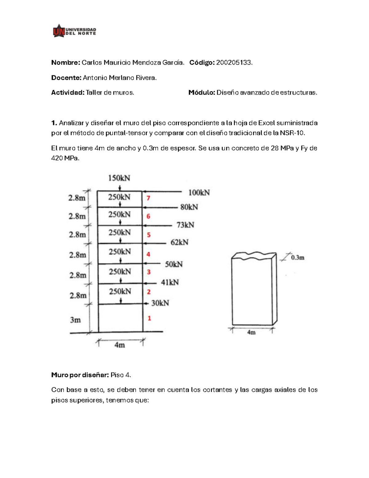 Taller No. 2: Diseño de Muros con Método Puntal-Tensor - 200205133 ...
