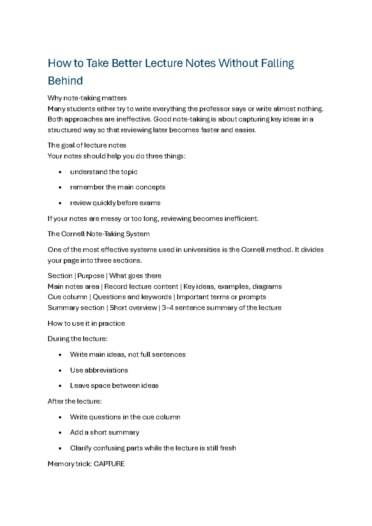 Effective Lecture Note-Taking Strategies for Student Success - Studocu