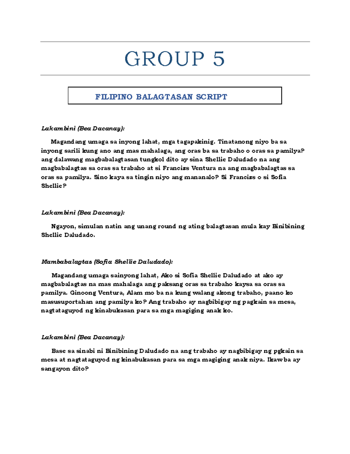 Balagtasan - Filipino Script - GROUP 5 FILIPINO BALAGTASAN SCRIPT ...