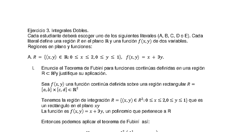 T3 E3 - Apuntes sobre Integrales Dobles y Teorema de Fubini - Studocu