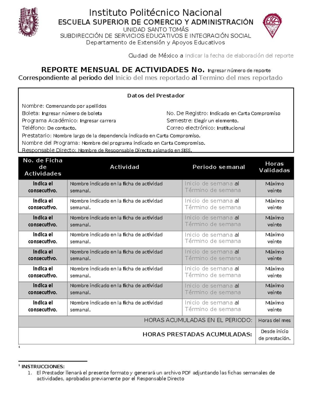 1. Reporte Mensual DE Actividades - Instituto Politécnico Nacional ...