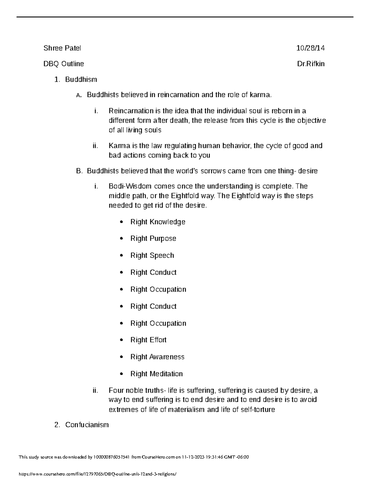 DBQ outline unit 1 2 and 3 religions - - Studocu