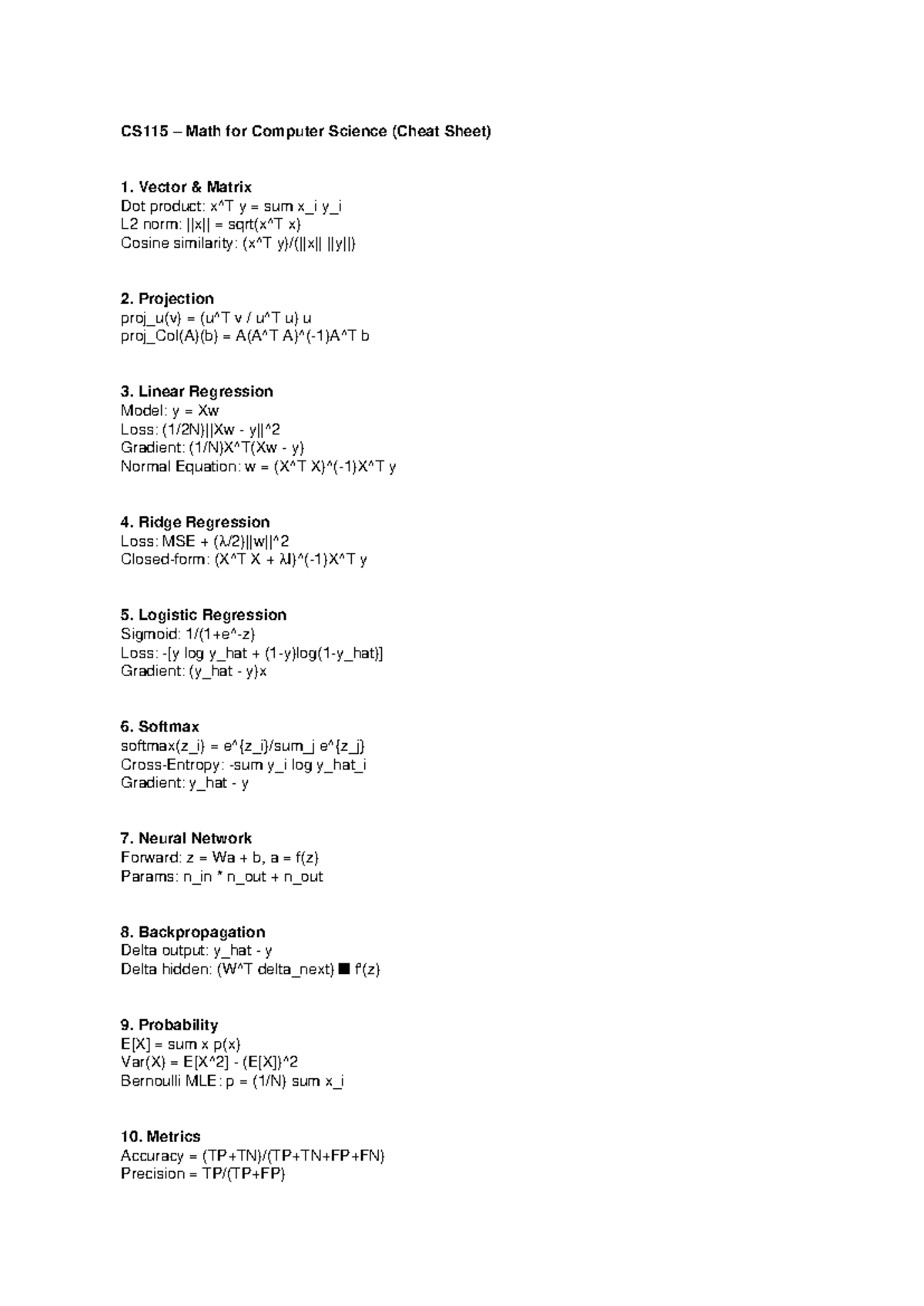 CS115 Cheat Sheet: Key Concepts in Math for Computer Science - Studocu