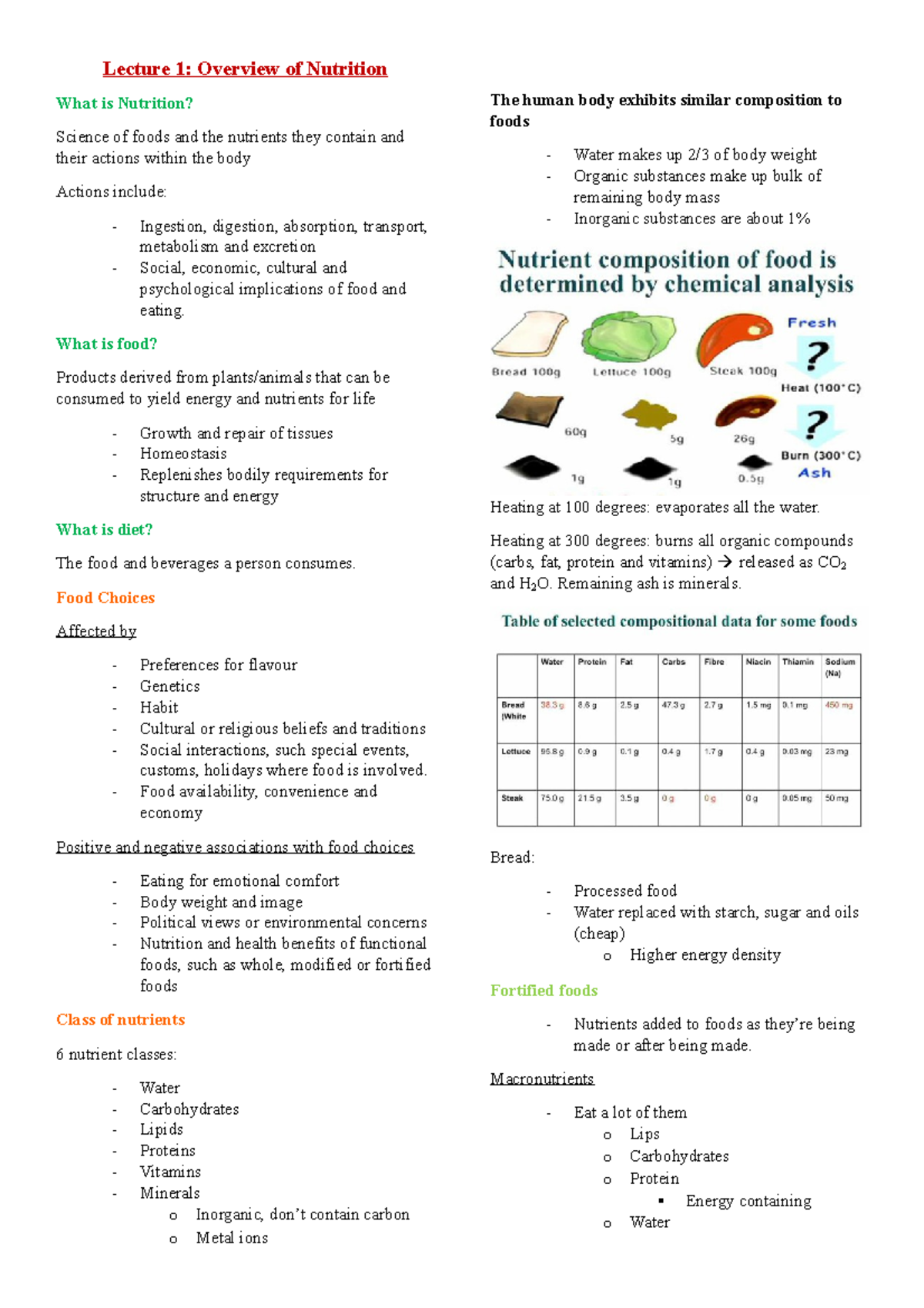 Lecture notes, lecture 1 - Overview of nutrition - Lecture 1: Overview ...
