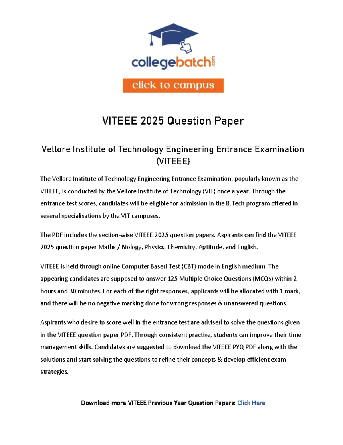 VITEEE 2025 Question Paper: Complete Set of Exam Papers - Studocu