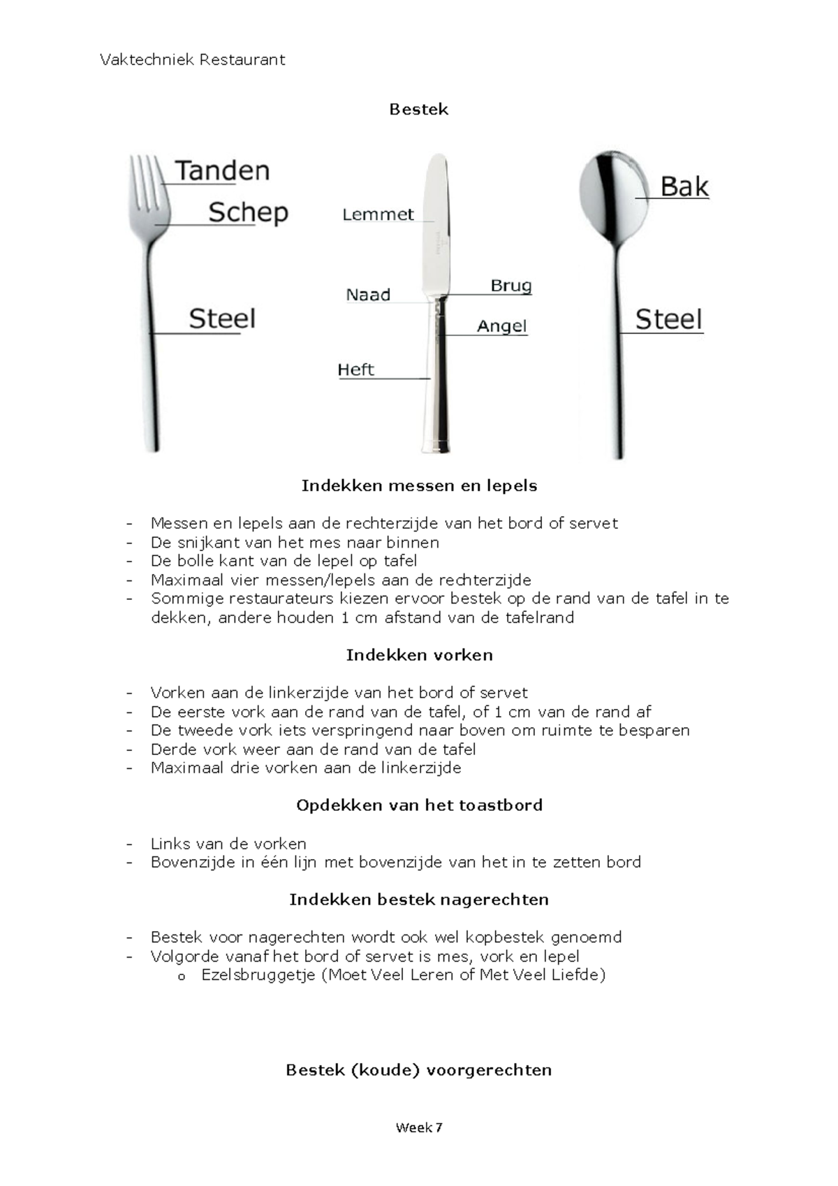 VTT - 7 - Powerpoint Lesweek 7 - Vaktechniek Restaurant Bestek Indekken ...