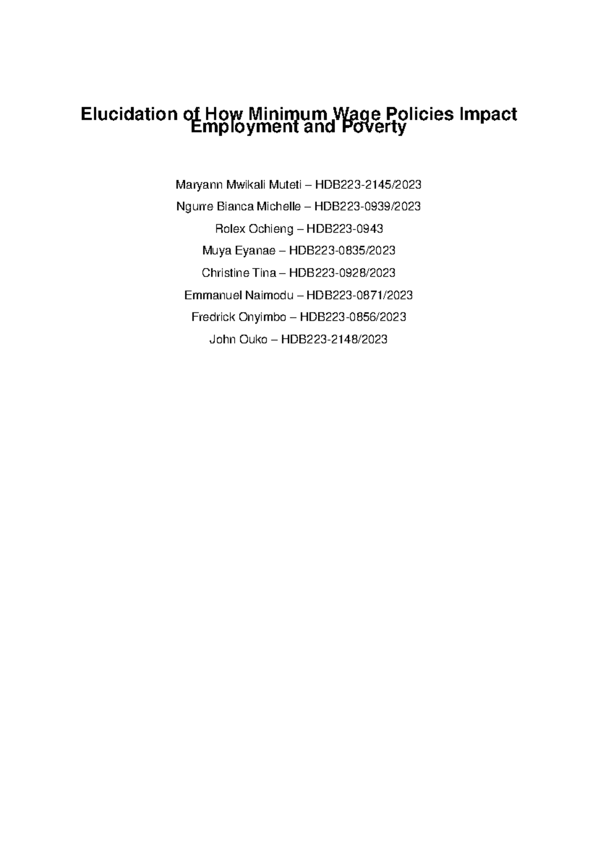 Minimum Wage Policies: Impact on Employment & Poverty Analysis - Studocu