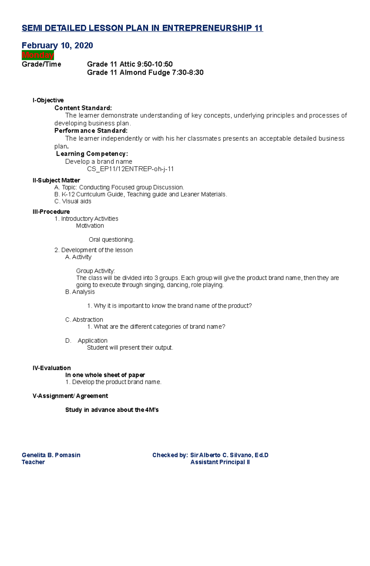 LP-Entrep 02-10 - lesson plan - SEMI DETAILED LESSON PLAN IN ...