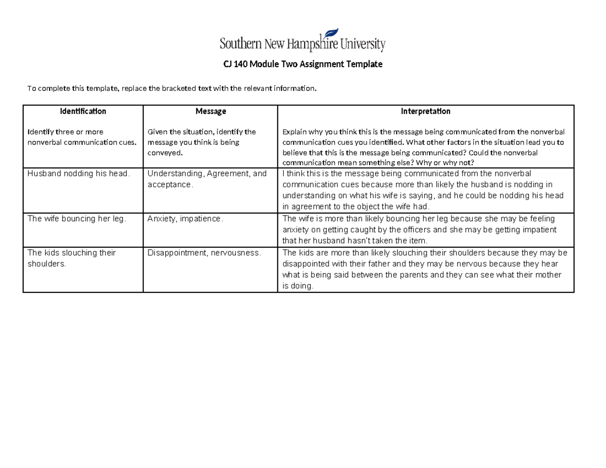 module 2 assignment - CJ 140 Module Two Assignment Template To complete this template, replace ...