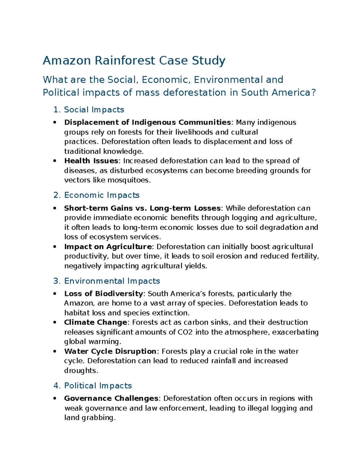 Amazon Rainforest Case Study - Social Impacts Displacement of ...