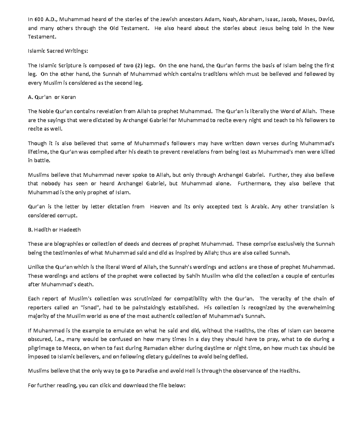 Islamic-Sacred-Writings - In 600 A., Muhammad heard of the stories of ...