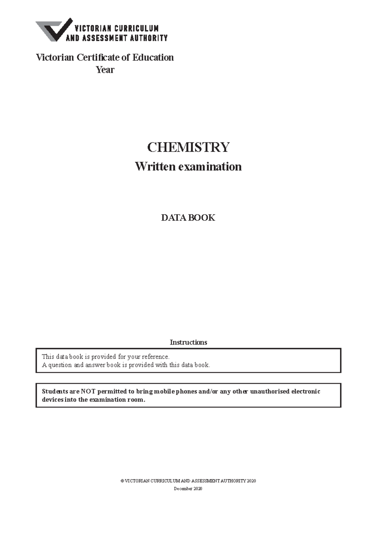 Y12 Chem VCAA Data Booklet - Victorian Certificate of Education Year ...