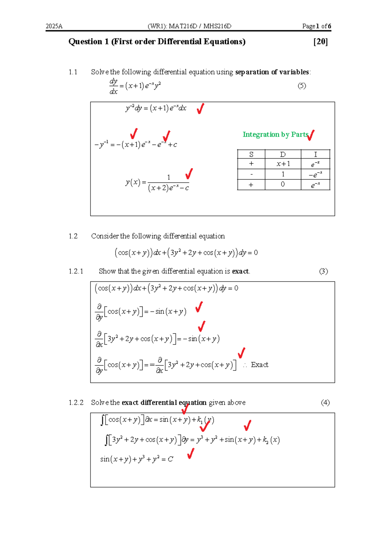 MAT216D / MHS216D Final Exam Questions on Diff. Equations & Functions ...