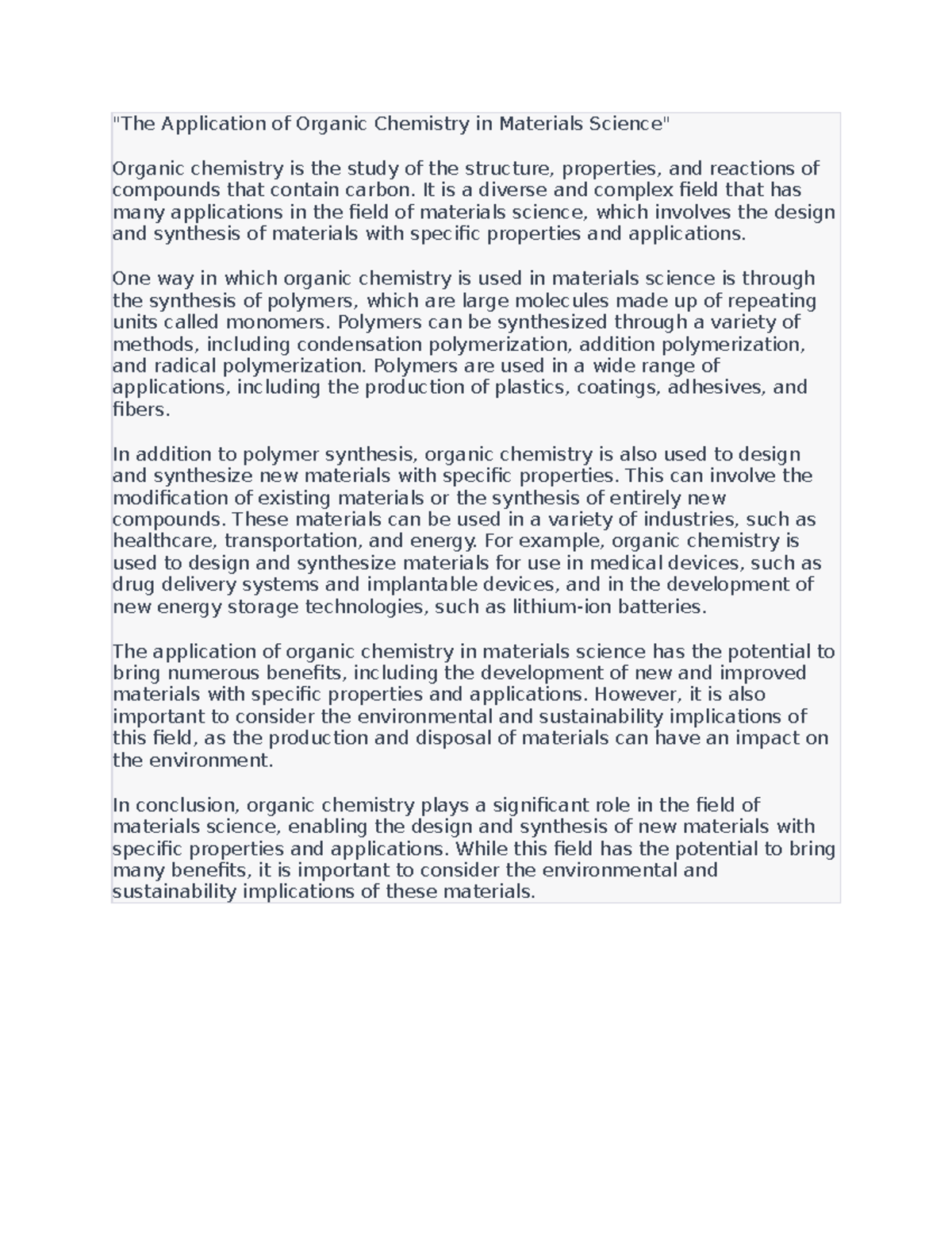 Application of Organic Chem in Materials Science: Key Insights - Studocu