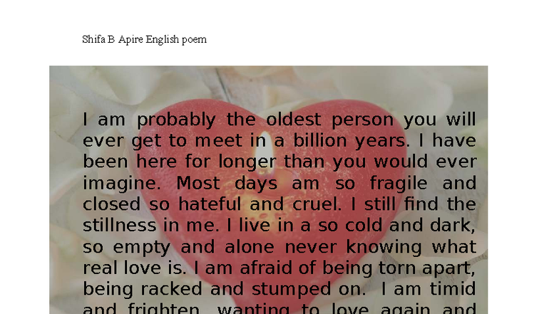 Shifa - affgwef - Shifa B Apire English poem I am probably the oldest ...