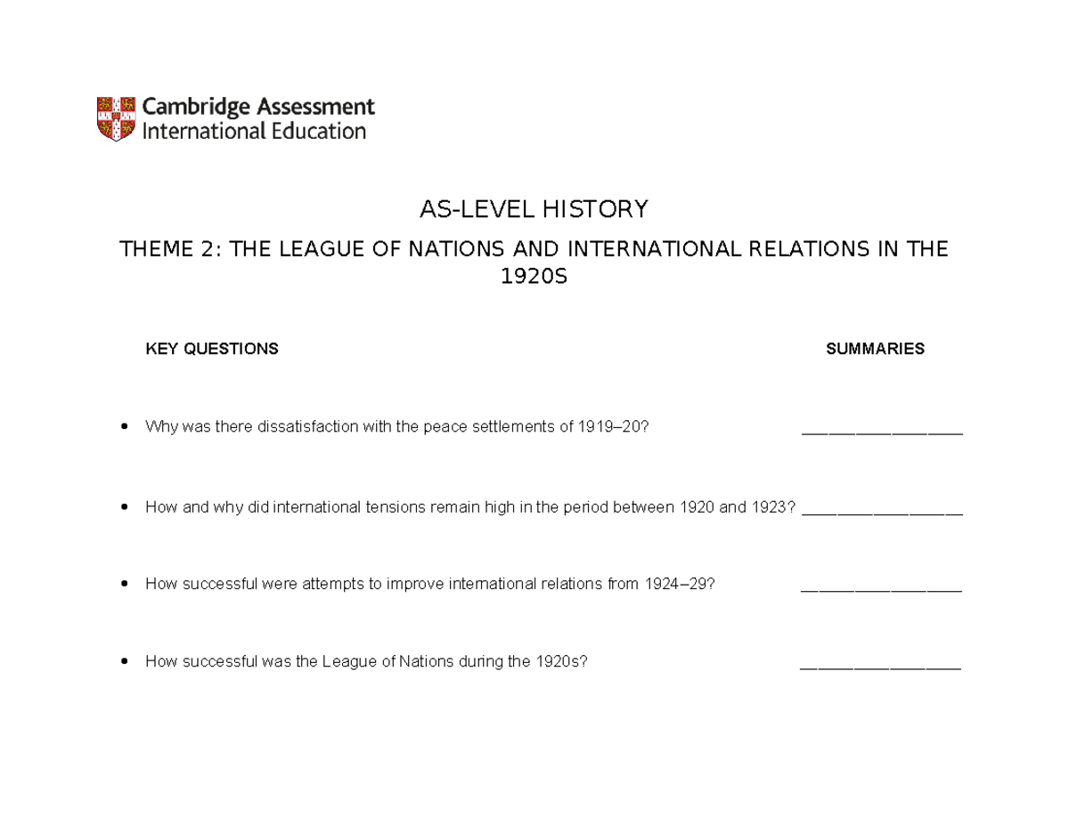 AS-Level History: The League of Nations & Int'l Relations in the 1920s ...
