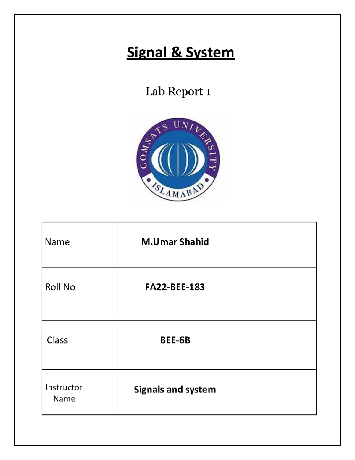 Signals and Systems Lab Report 1: Introduction to MATLAB Techniques ...