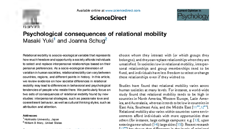 Revisiting Relational Mobility: Psychological Impacts & Cultural ...