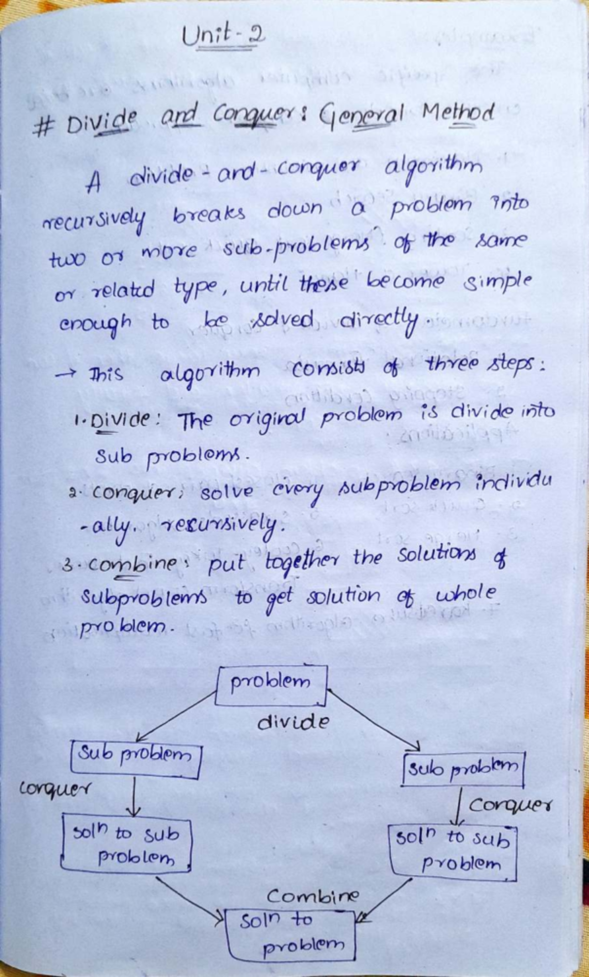 DAA Unit-2 - Hand written notes - 2 Divide and Conquer General Method A ...