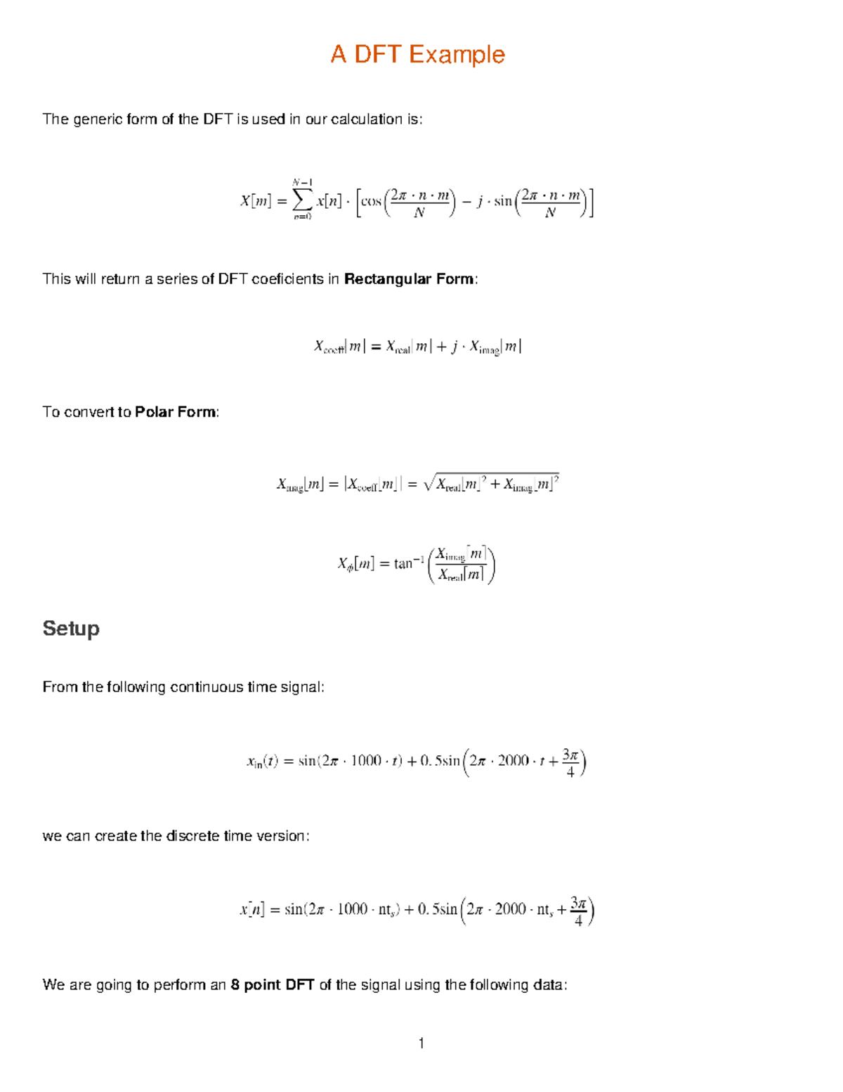 Fourier Transform Example 8-pt - A DFT Example The generic form of the ...