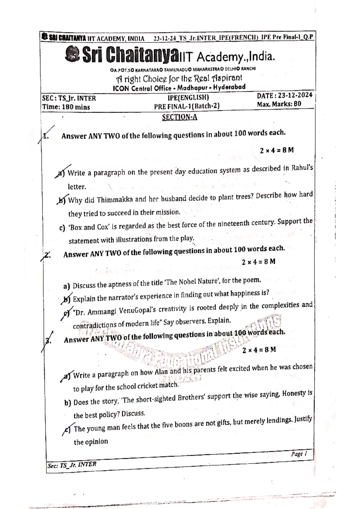 TS Jr IPE(ENGLISH) Prefinal Model Question Paper for Practice - Studocu