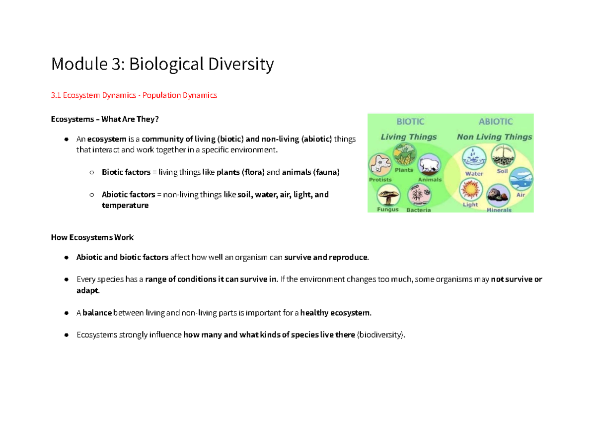 Year 11 Biology: Module 3 - Ecosystem Dynamics and Biodiversity - Studocu