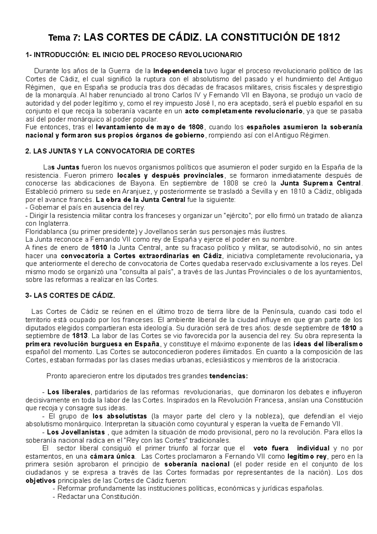 7. Las Cortes de Cádiz - Tema 7: LAS CORTES DE CÁDIZ. LA CONSTITUCIÓN ...