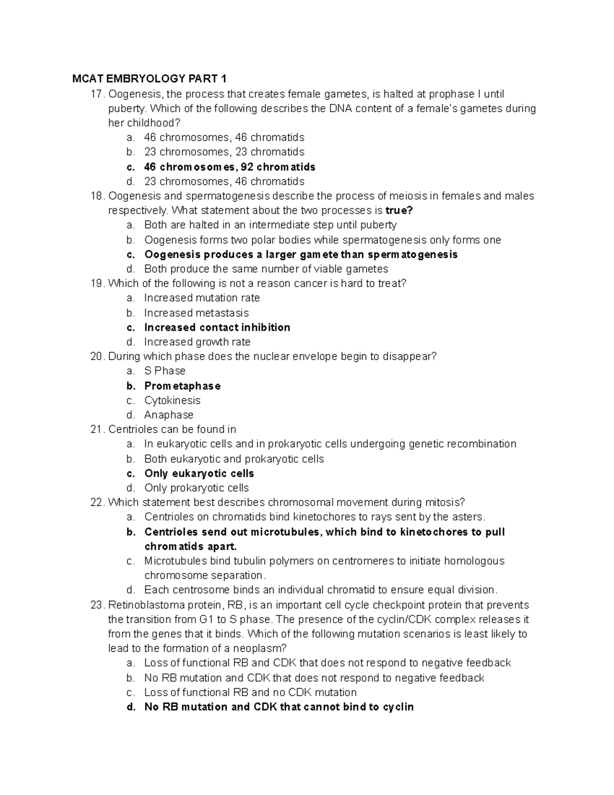 Dev Bio Practice Questions Part 3: Female Gamete Formation & Meiosis ...