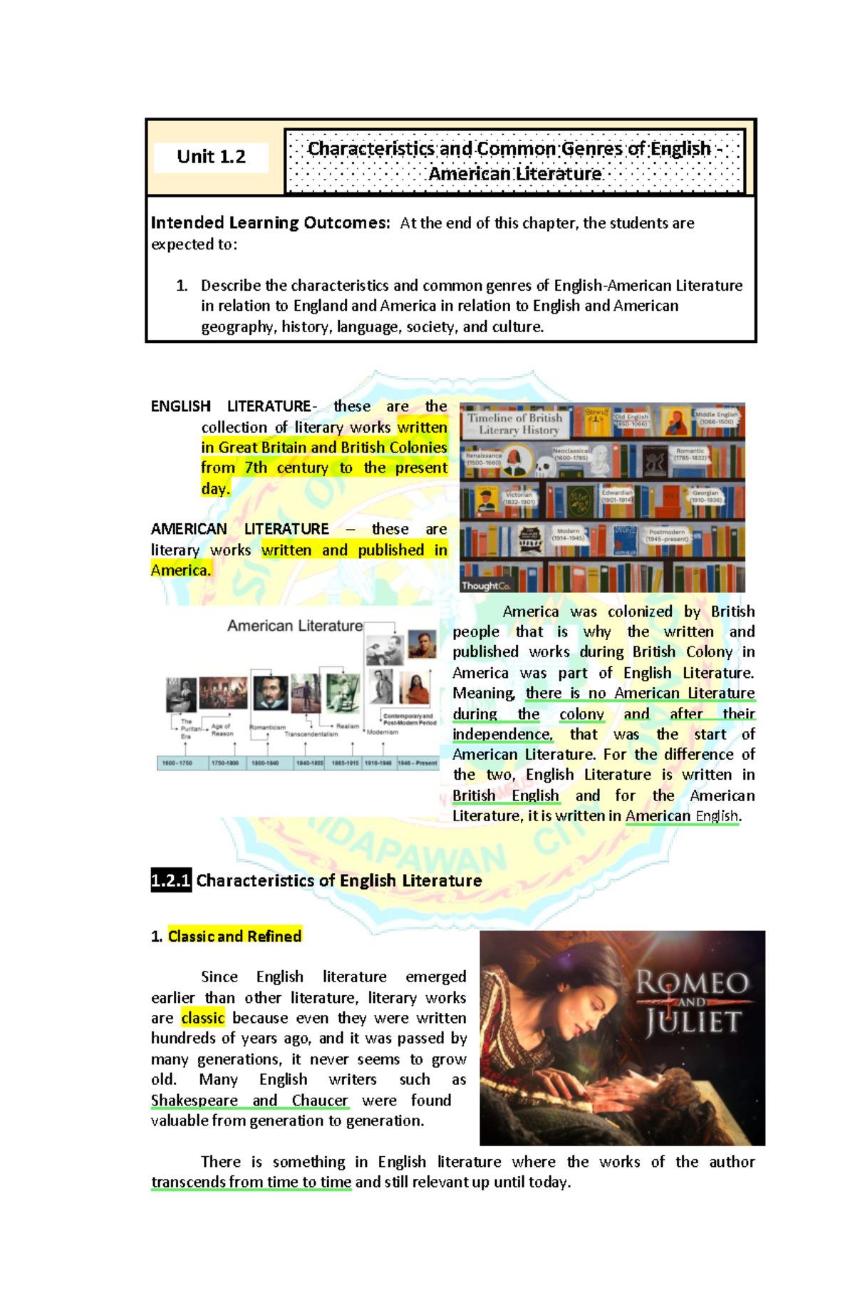 ENG ED 311 - Common Genres & Characteristics of English-American Lit ...