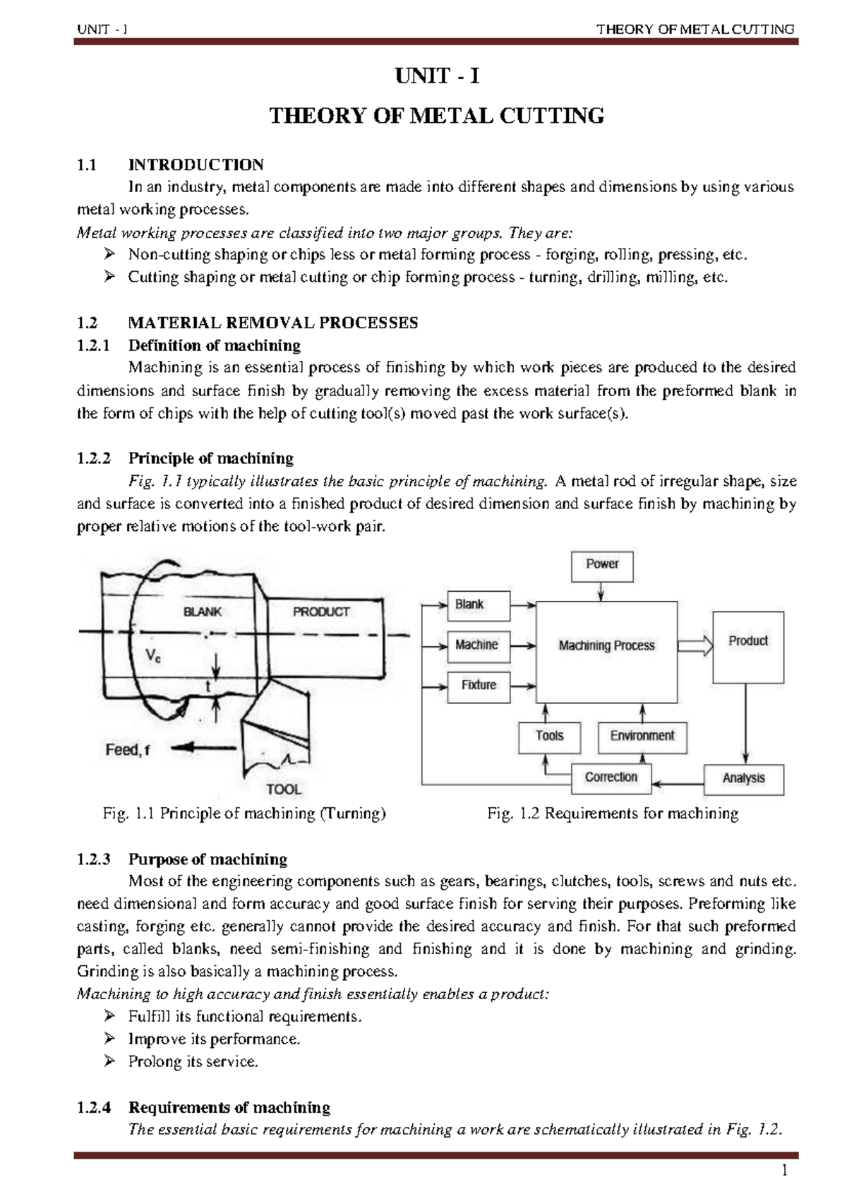 MT-101 UNIT I: Theory of Metal Cutting and Machining Processes - Studocu
