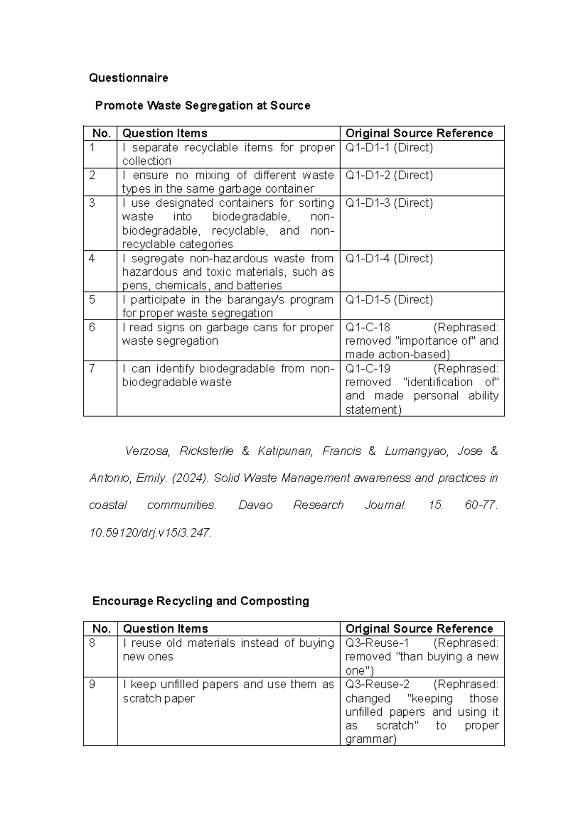 Questionnaire on Waste Segregation Practices and Awareness - Studocu