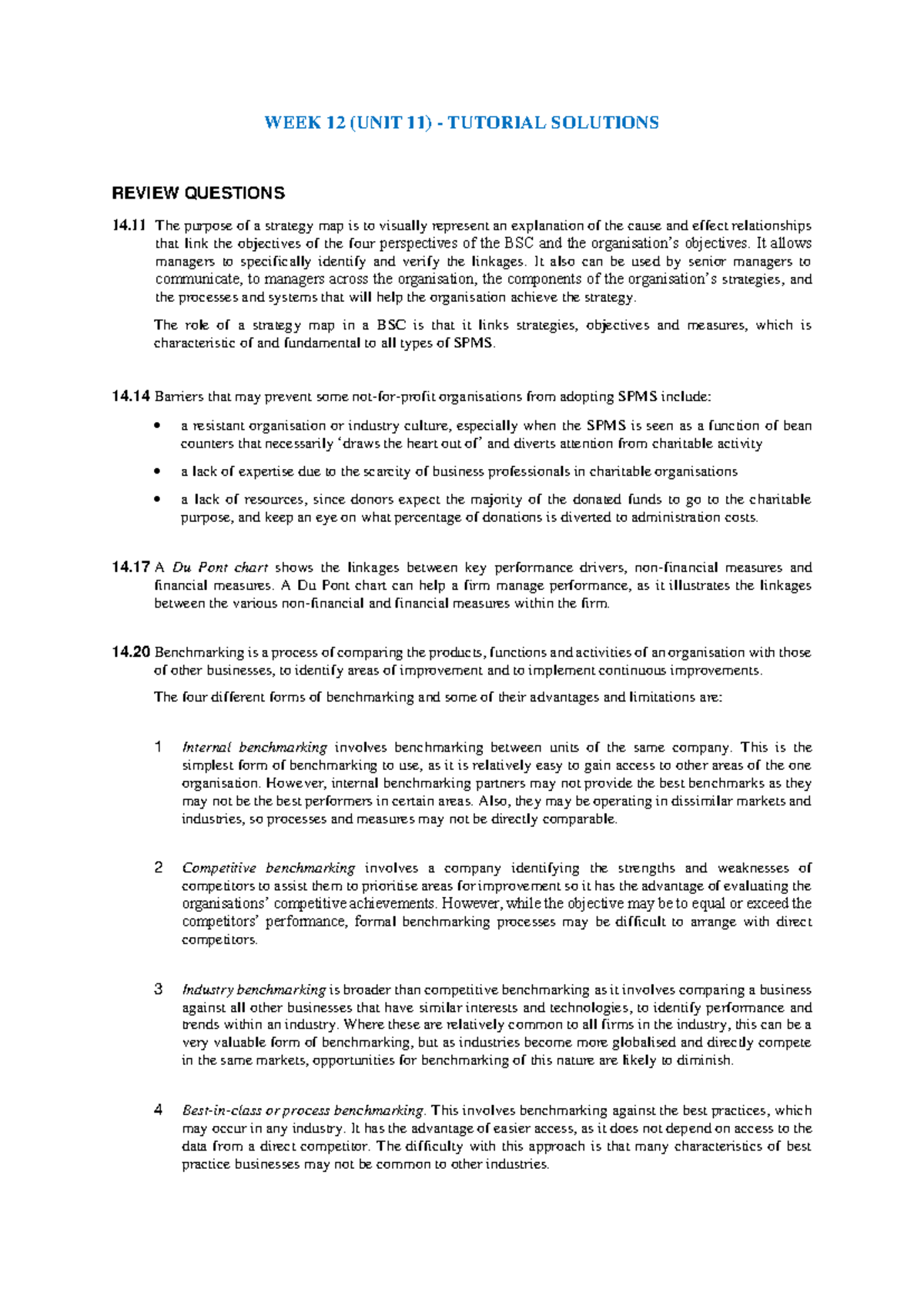 Week 12 Tutorial Solutions - WEEK 12 (UNIT 11) - TUTORIAL SOLUTIONS ...