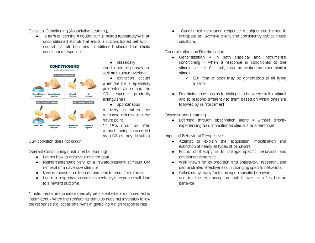 PL3106 Notes - Classical and Operant Conditioning Overview - Studocu
