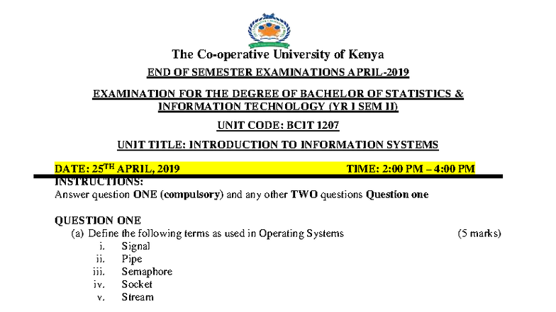 BCIT 1207 Final Exam: Introduction to Operating Systems - Studocu