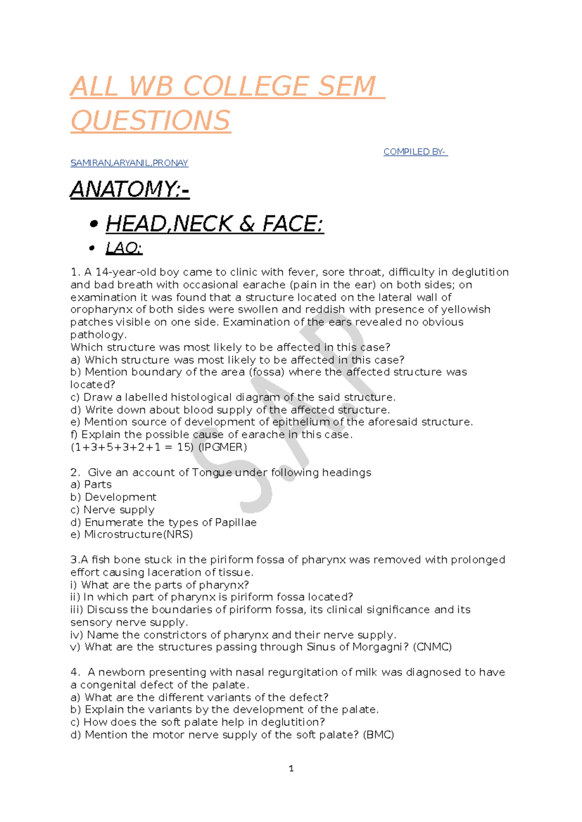 Anatomy Semester Papers 24-25: Comprehensive Question Compilation - Studocu