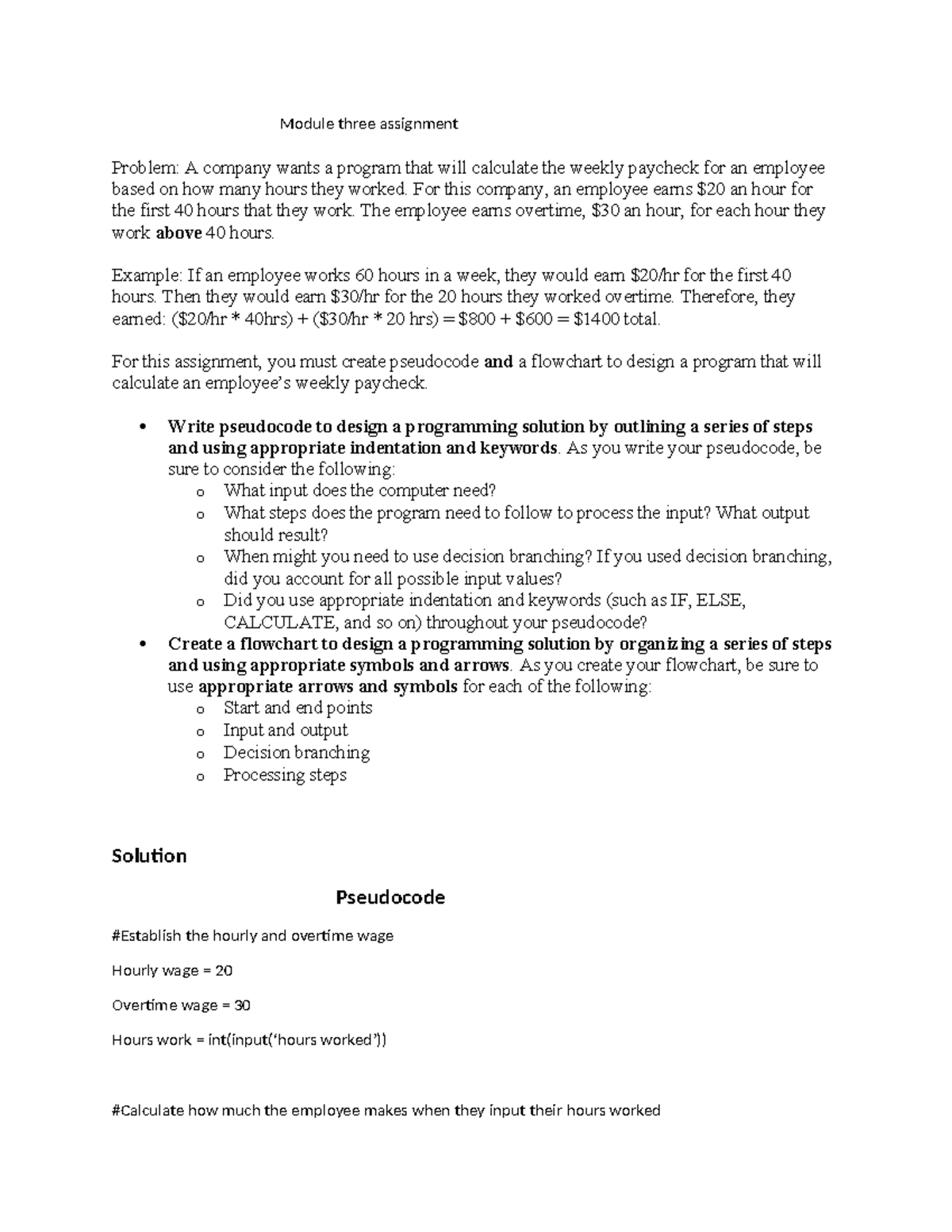 It 140 Mod 3 Assignment Pseudocode And Flowchart For Paycheck